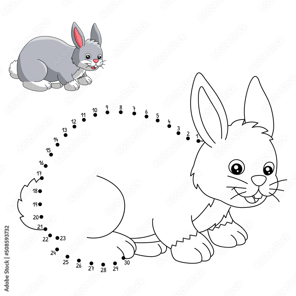 Dot to Dot Rabbit Coloring Page for Kids Stock Vector | Adobe Stock