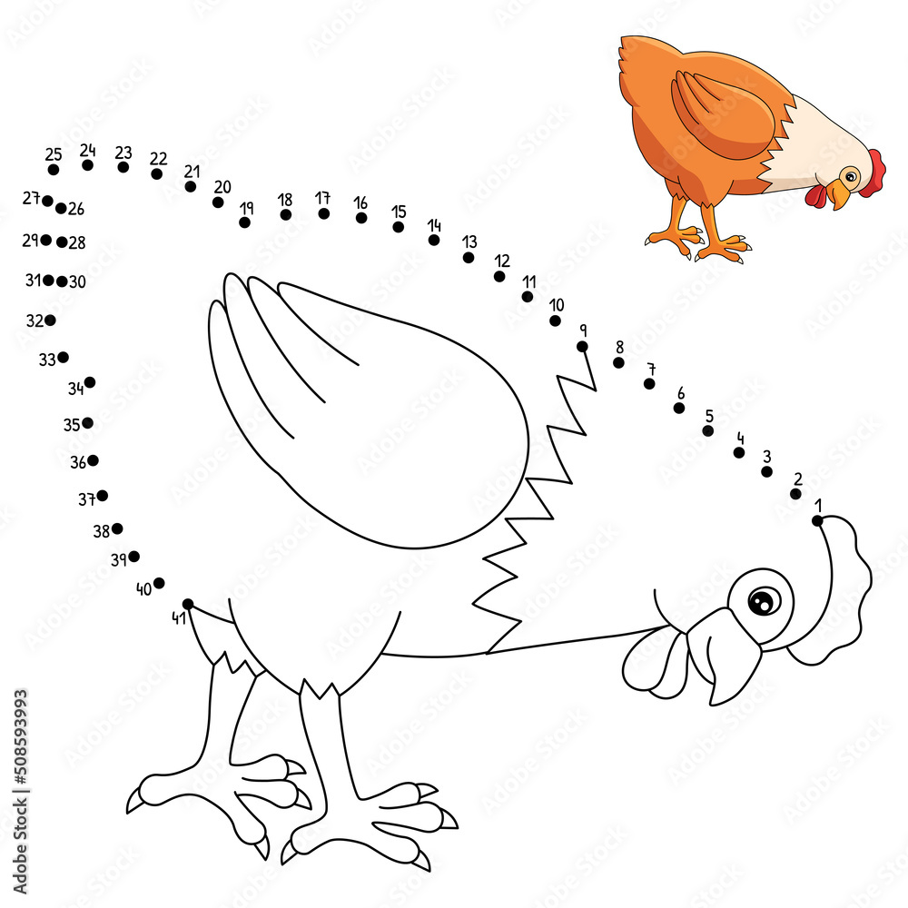 Dot to Dot Chicken Coloring Page for Kids Stock Vector | Adobe Stock