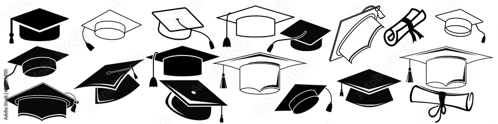 Graduation Hat vector icon set. education illustration sign collection ...