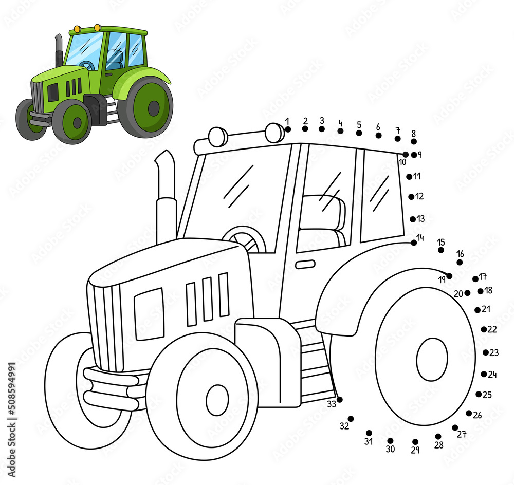 Vecteur Stock Dot to Dot Tractor Coloring Page for Kids | Adobe Stock