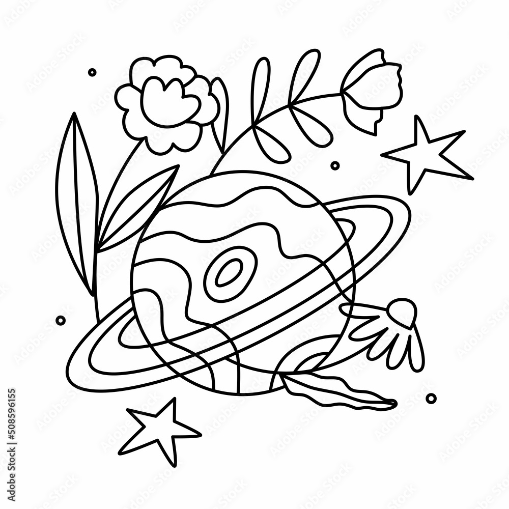 Planet Jupiter in flower arrangement. Astrological symbol. Cyclic ...