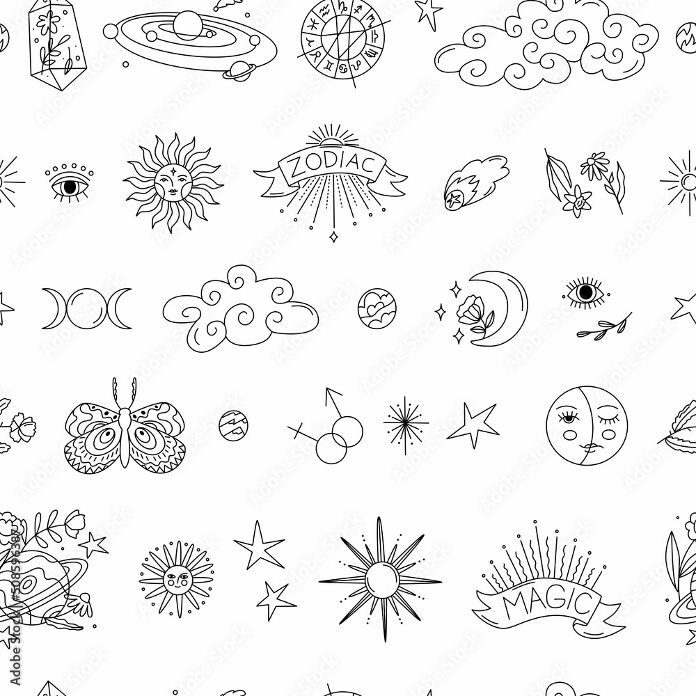 Astrological seamless pattern. Astro Decor for natal chart and ...