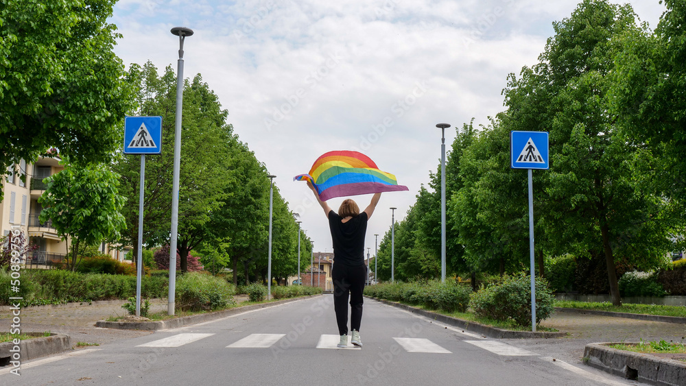 Bisexual, lesbian, female, transgender walk with LGBTQIA peace flag on ...