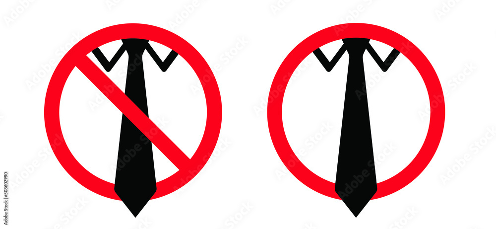 Stop no tie. Cartoon vector necktie prohibition. Red circle, No ...