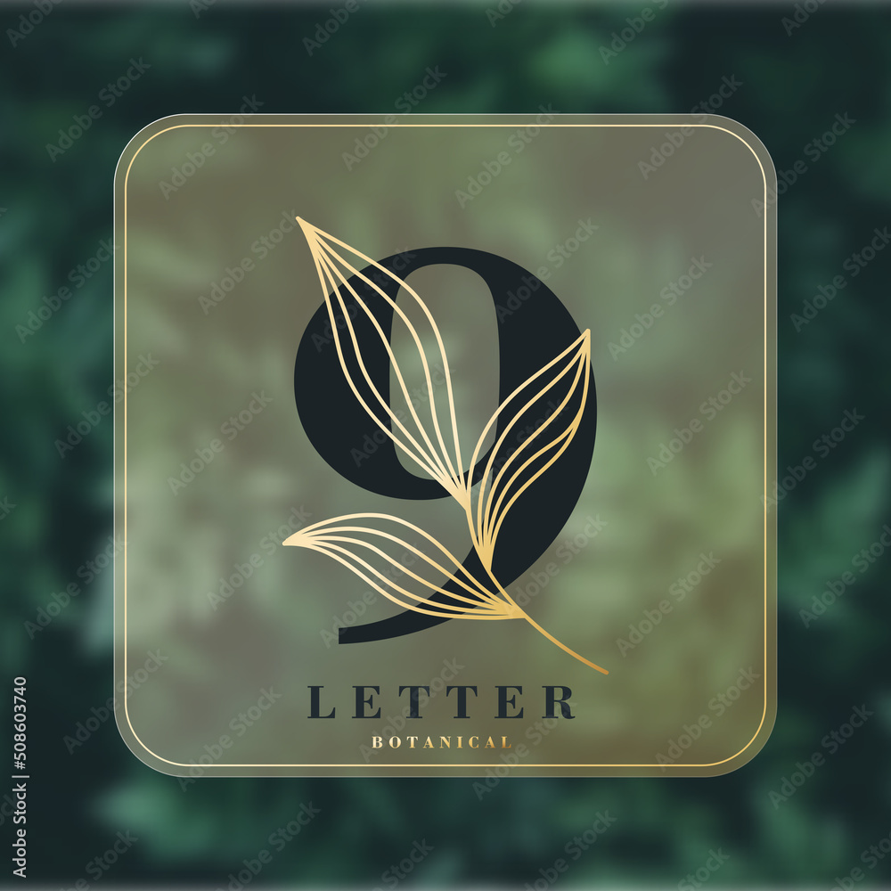 9 letter banner. Botanical background. Graphic alphabet symbol for ...