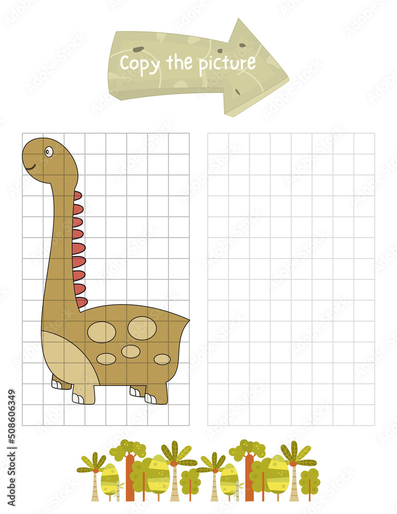 Dinosaurs activities for kids. Copy the picture – Funny Dinosaur. Logic ...
