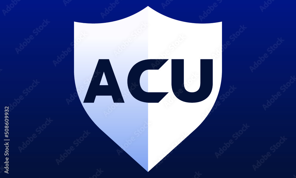 ACU shield logo design on blue background vector template | monogram ...