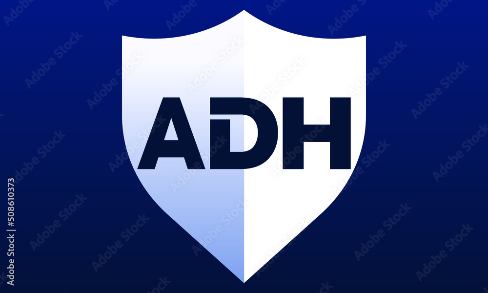 ADH shield logo design on blue background vector template | monogram ...