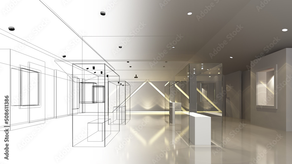 sketch design of interior exhibition room ,museum ,3d rendering Stock ...