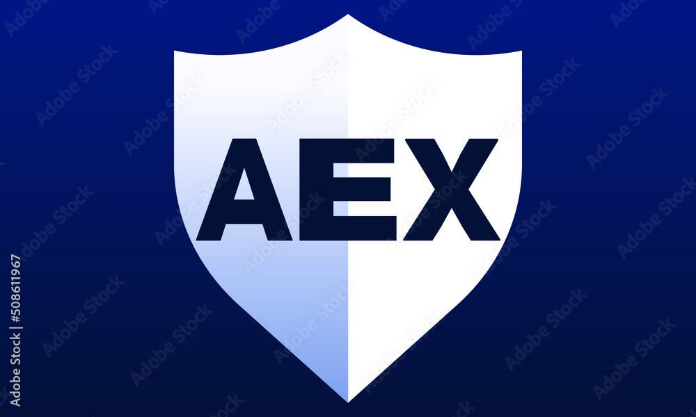 AEX shield logo design on blue background vector template | monogram ...