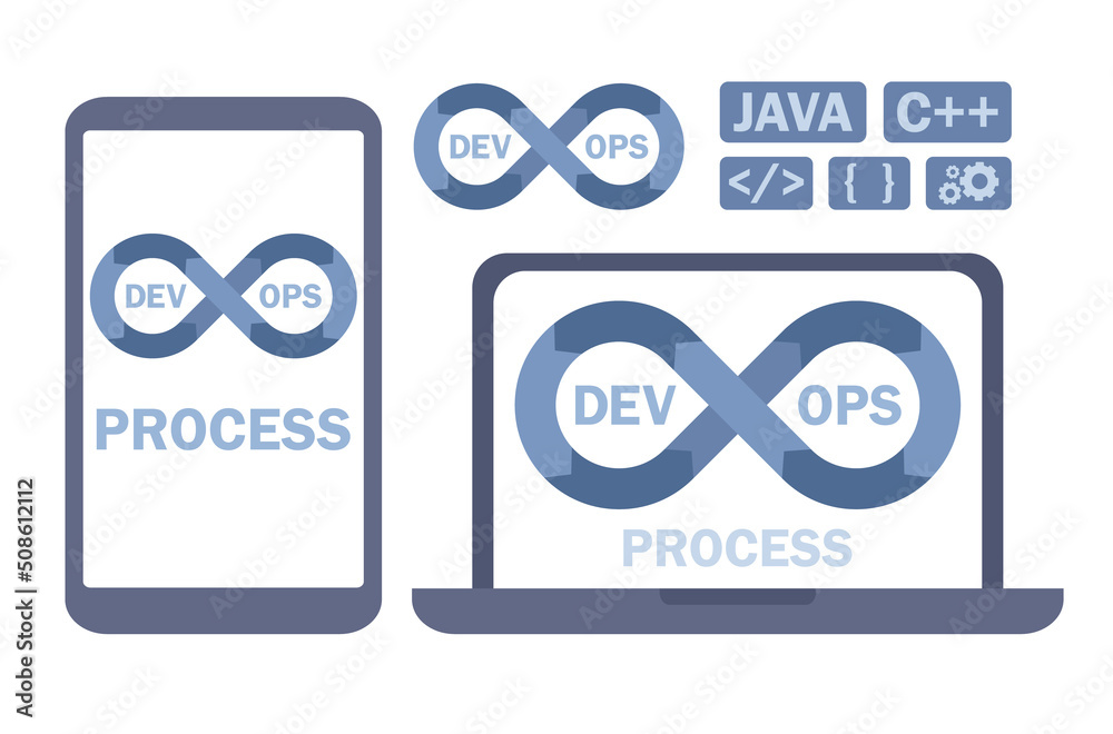 DevOps set icon. Programming and engineering concept. Software ...