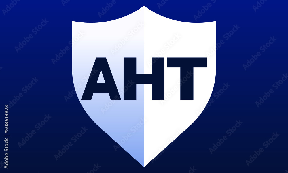 AHT shield logo design on blue background vector template | monogram ...