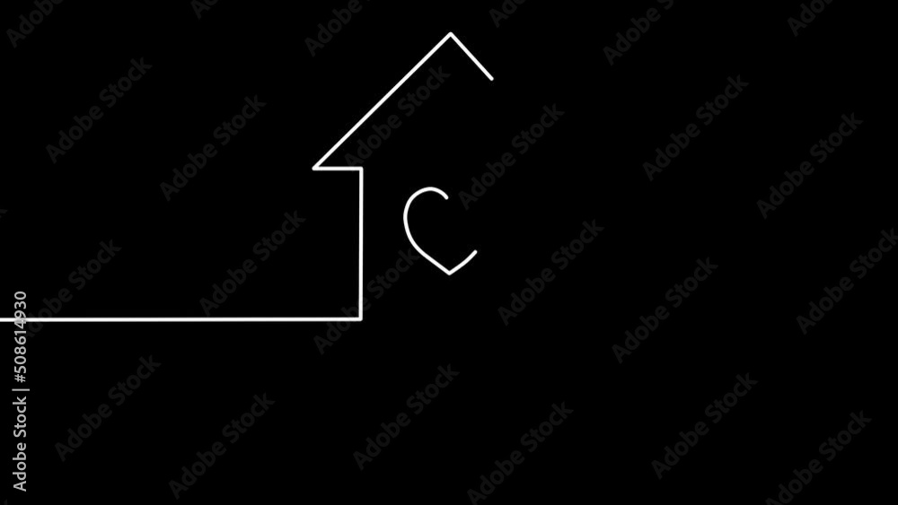 Continuous black one line drawing House with Heart shape window on ...