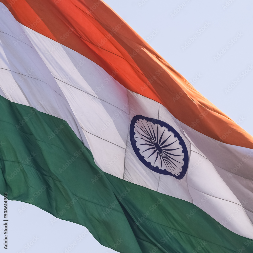 India flag flying high at Connaught Place with pride in blue sky, India ...