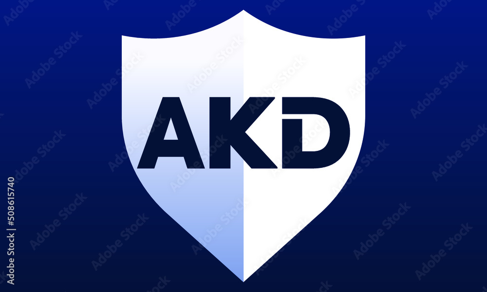 AKD shield logo design on blue background vector template | monogram ...