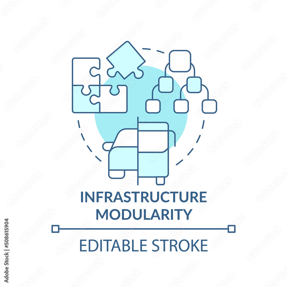 Infrastructure modularity turquoise concept icon. Components allocation ...