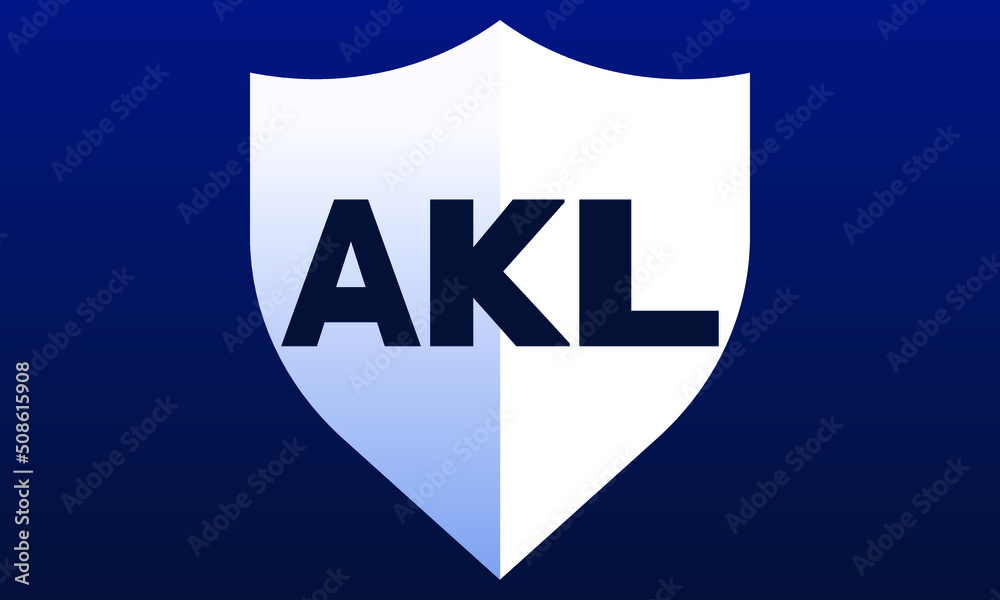 AKL shield logo design on blue background vector template | monogram ...