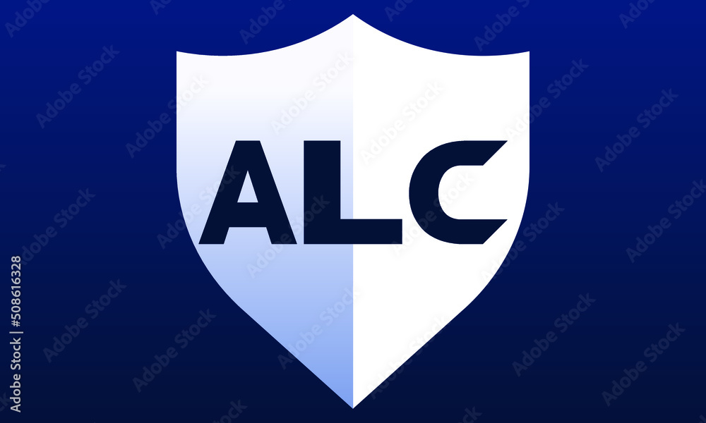 Vetor de ALC shield logo design on blue background vector template ...