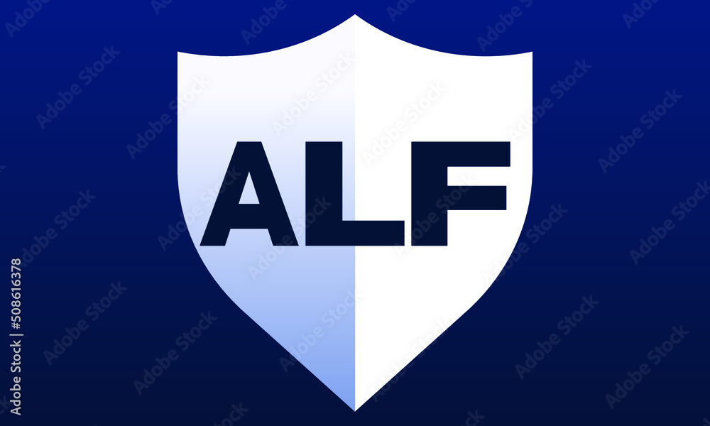 ALF shield logo design on blue background vector template | monogram ...