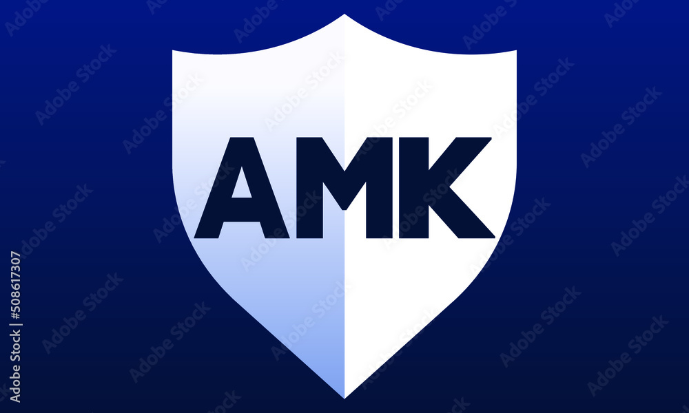 AMK shield logo design on blue background vector template | monogram ...