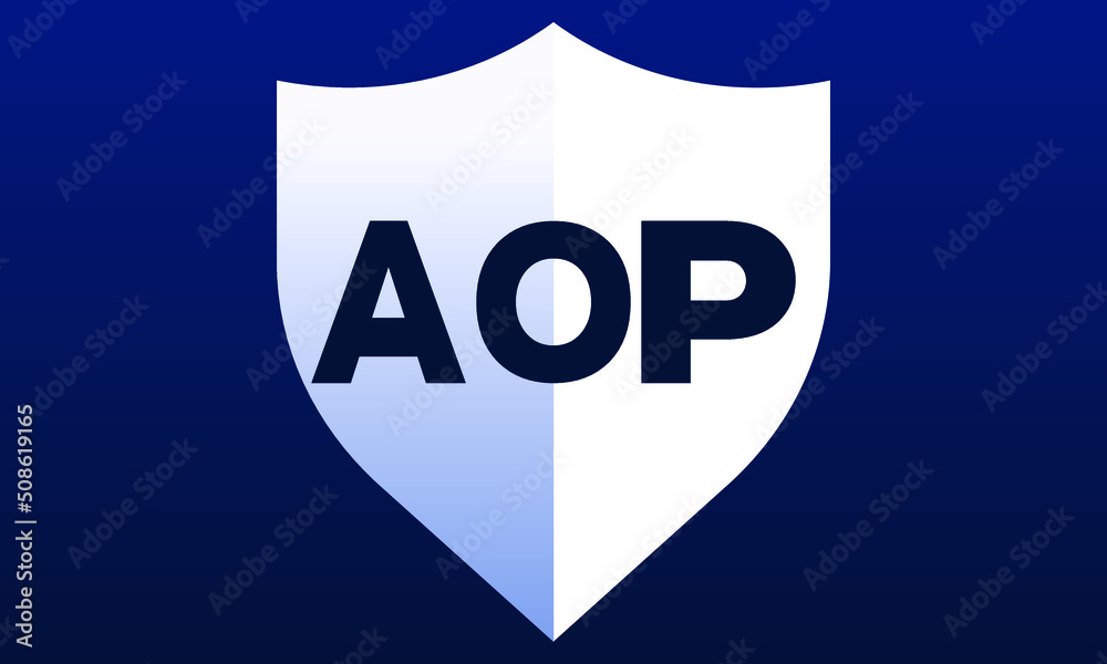 AOP shield logo design on blue background vector template | monogram ...
