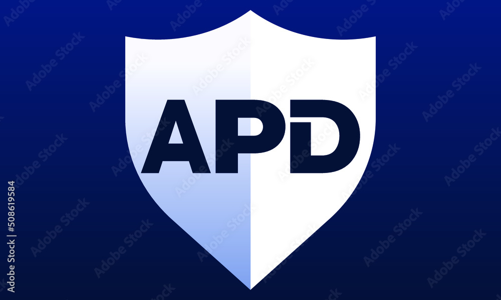 Vetor de APD shield logo design on blue background vector template ...