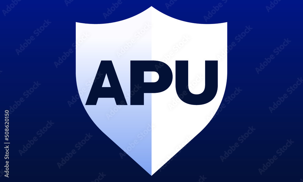 APU shield logo design on blue background vector template | monogram ...