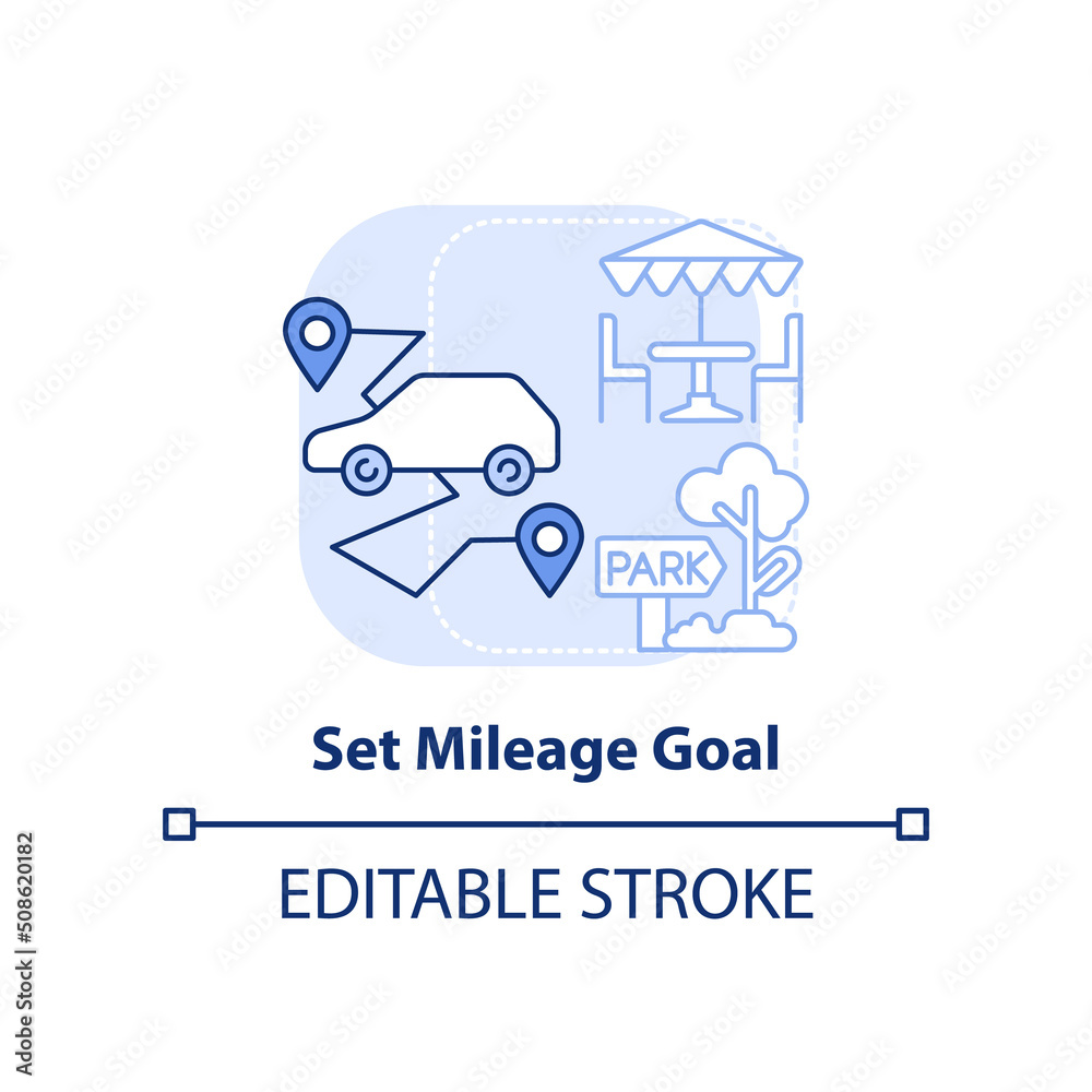 Set mileage goal light blue concept icon. Do regular stops. Road trip ...