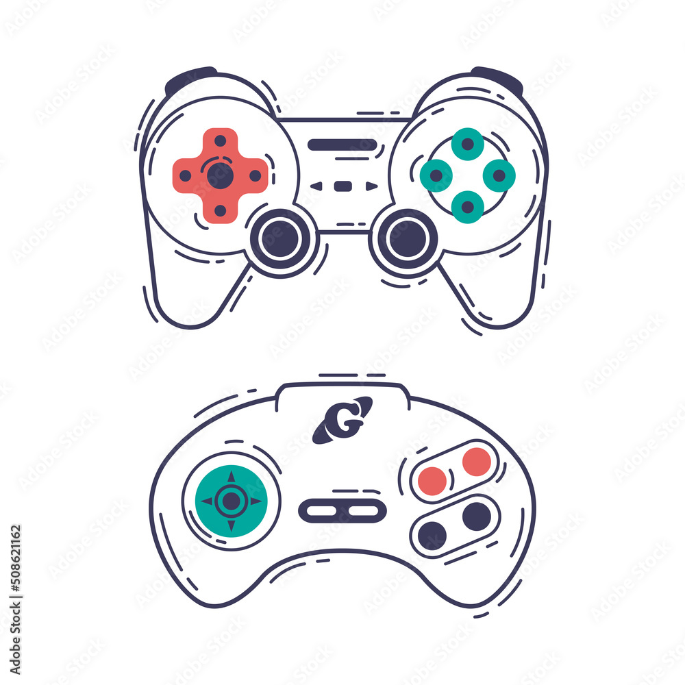 Gamepad as Game Controller and Input Device for Video Game Console Outline Vector Set Stock ...