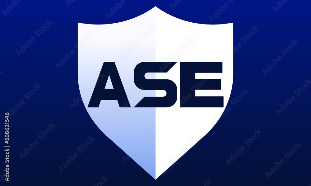 ASE shield logo design on blue background vector template | monogram ...