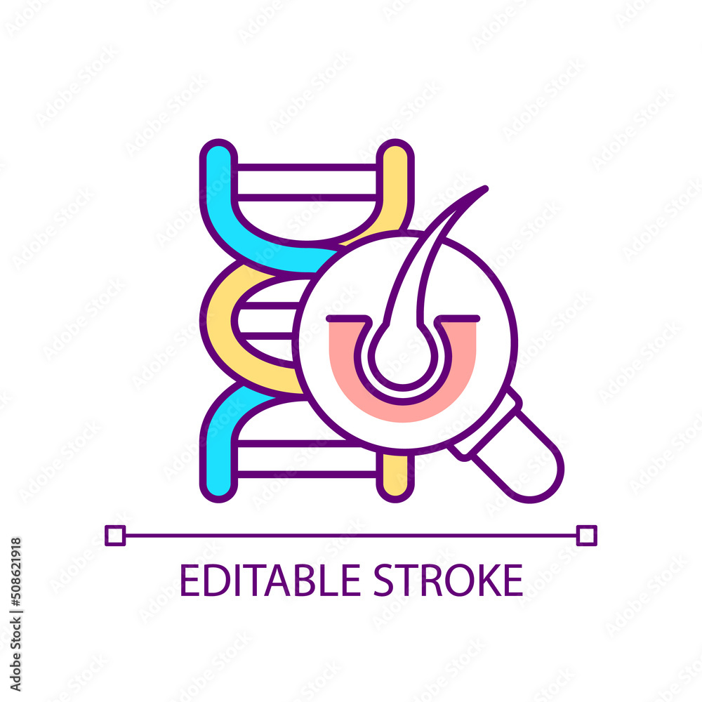 DNA testing RGB color icon. Hair structure assessment. Forensic science ...