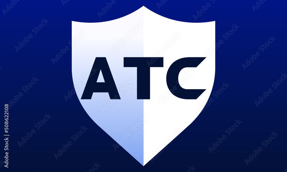 ATC shield logo design on blue background vector template | monogram ...