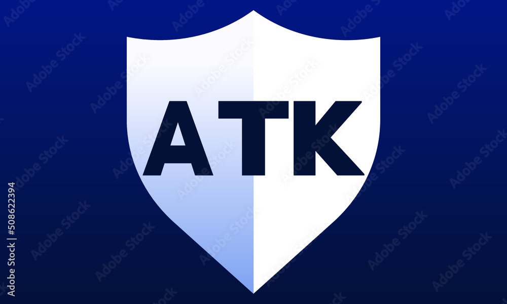 ATK shield logo design on blue background vector template | monogram ...