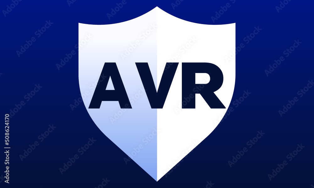 AVR shield logo design on blue background vector template | monogram ...