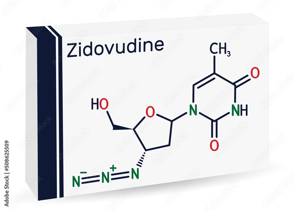 Zidovudine, ZDV, azidothymidine, AZT molecule. It is synthetic ...