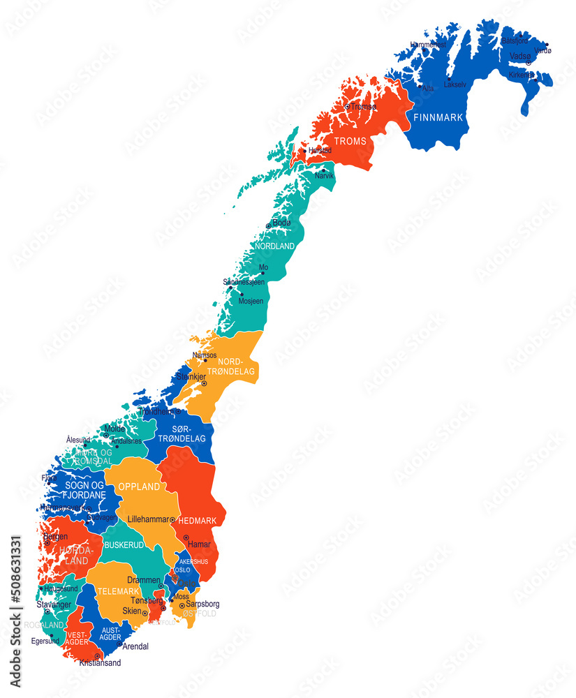 Map of Norway - highly detailed vector illustration vector de Stock ...