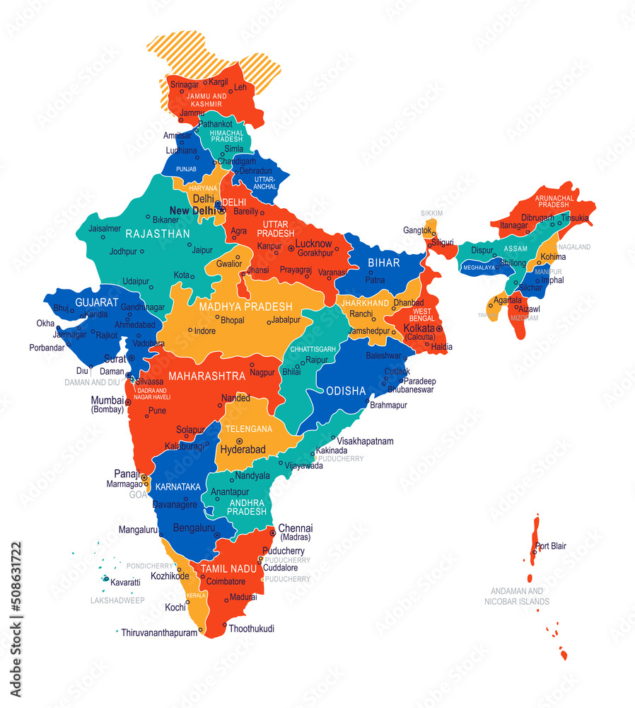 Map of India - highly detailed vector illustration Stock Vector | Adobe ...