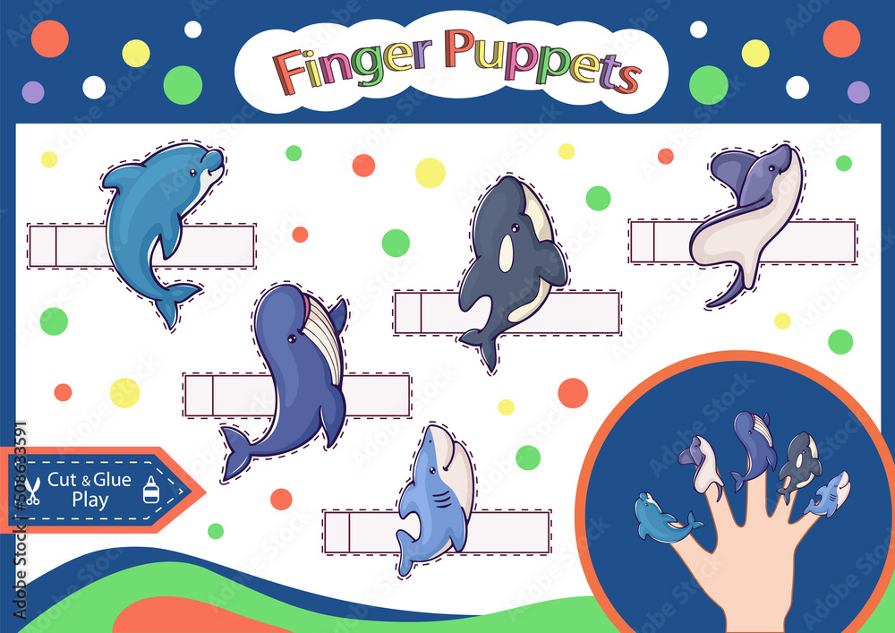 Finger puppets sea fish. Kids craft paper children education activity ...