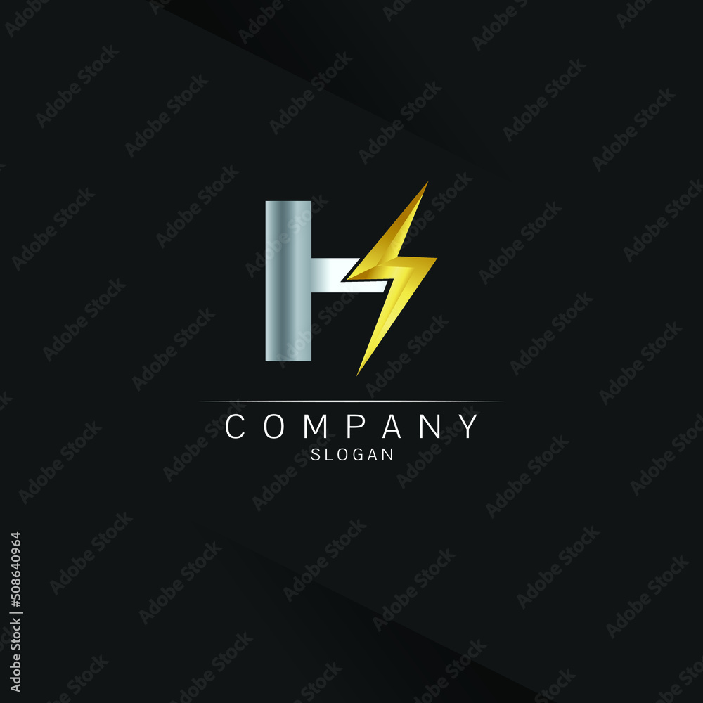 H Letter Logo Design With Lighting Thunder Bolt Electric Bolt Letter ...