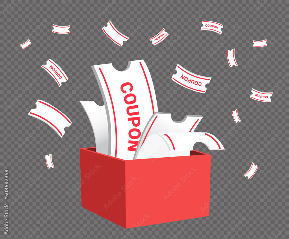 Gift box full of gift cards and coupons illustration set. shopping ...