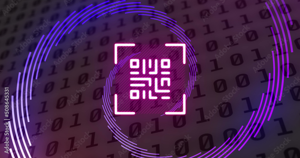 Stockillustratie Image of qr code and spinning purple shapes over ...