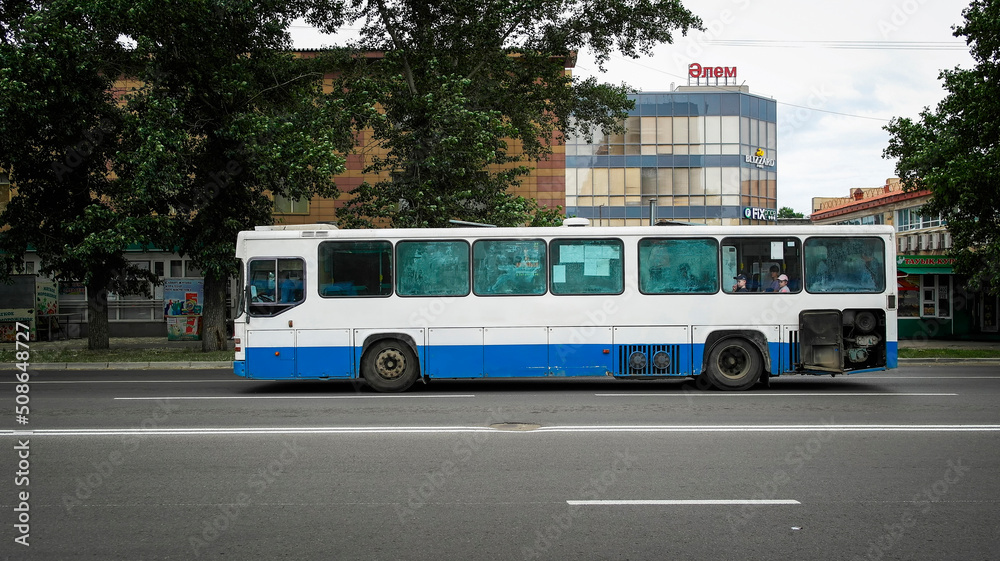 kazakhstan, Ust-Kamenogorsk, may 27, 2022: Scania CN113CLB. Bright old ...