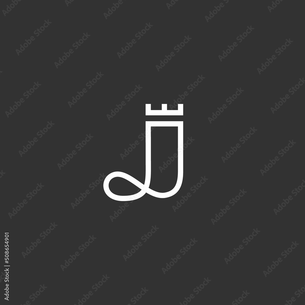 Elegant line curve letter J with crown vector logo design template ...