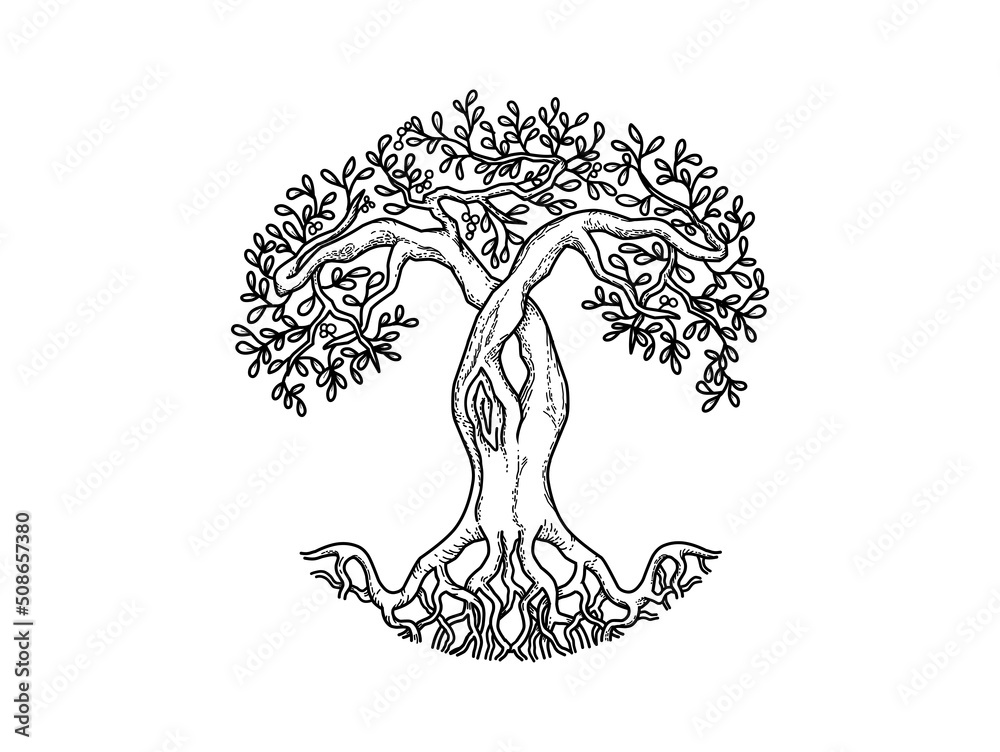 tree logo hand drawing in line art style. printable vector Stock Vector ...