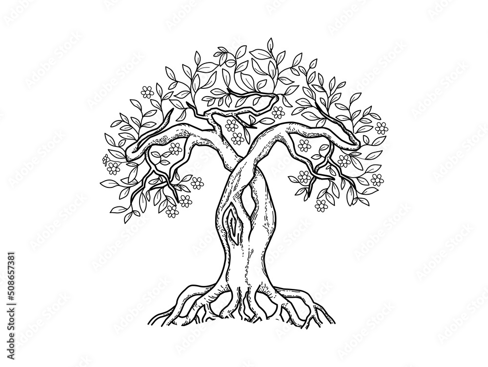 tree logo hand drawing in line art style. printable vector Stock Vector ...