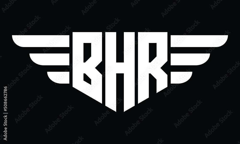 BHR three letter logo, creative wings shape logo design vector template ...