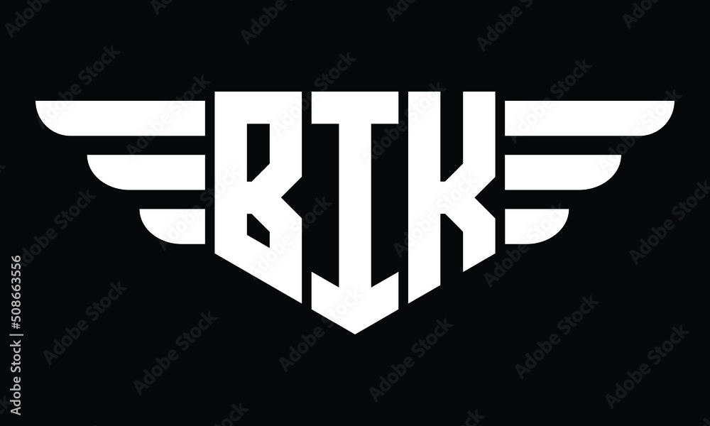 BIK three letter logo, creative wings shape logo design vector template ...