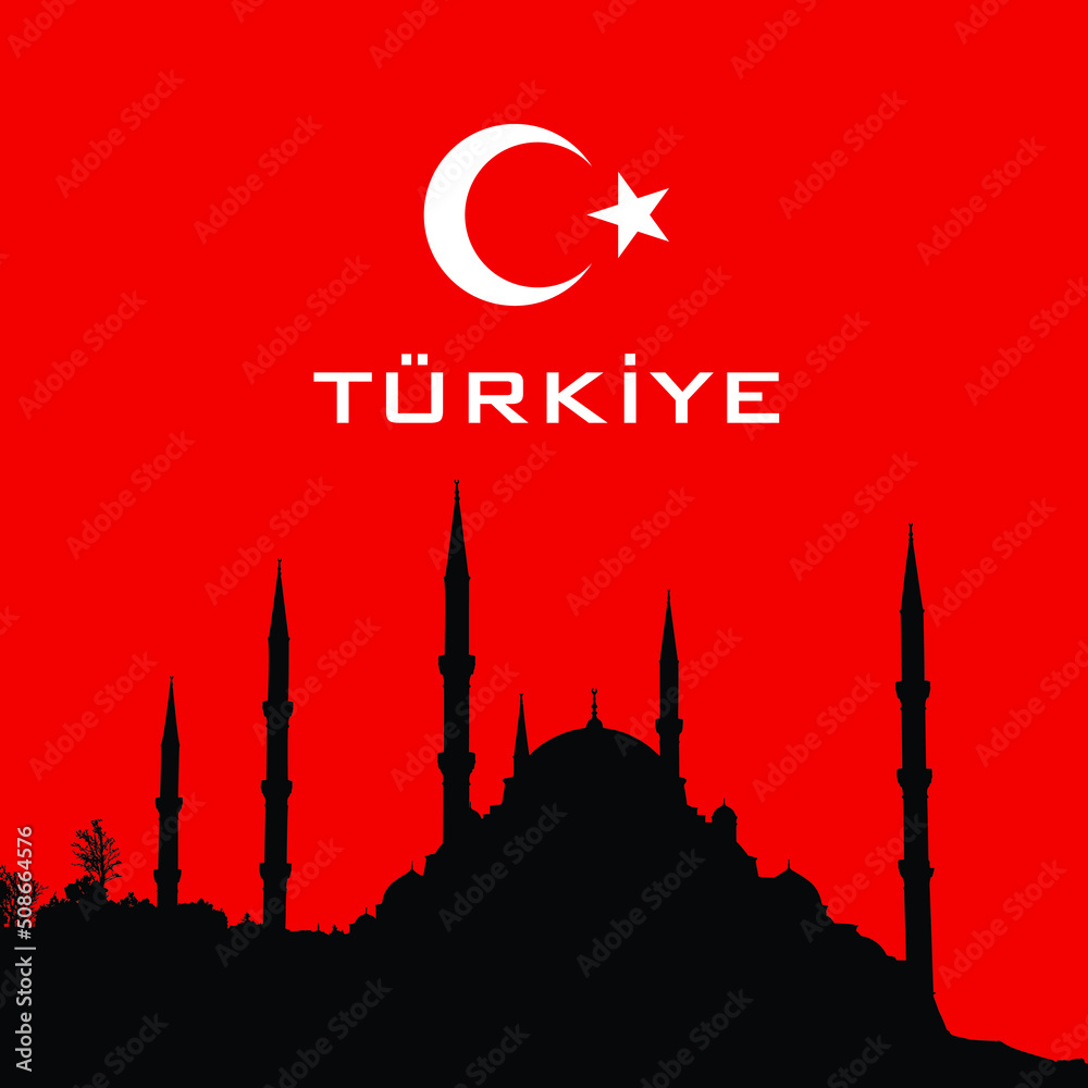 Flat Banner poster design with Flag icon and map of Turkey or Türkiye ...