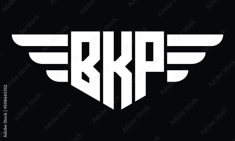 BKP three letter logo, creative wings shape logo design vector template ...