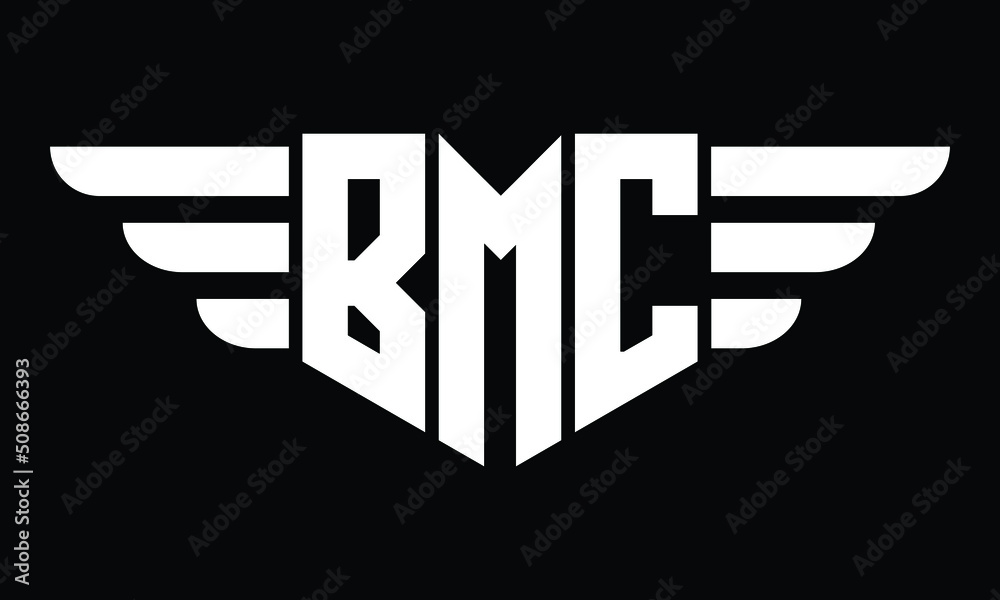 BMC three letter logo, creative wings shape logo design vector template ...